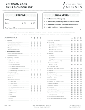 Fillable Online CRITICAL CARE SKILLS CHECKLIST - ProCare One Fax Email ...