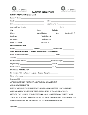Fillable Online PATIENT INFO FORM - San Diego Center for Integrative Fax Email Print - pdfFiller