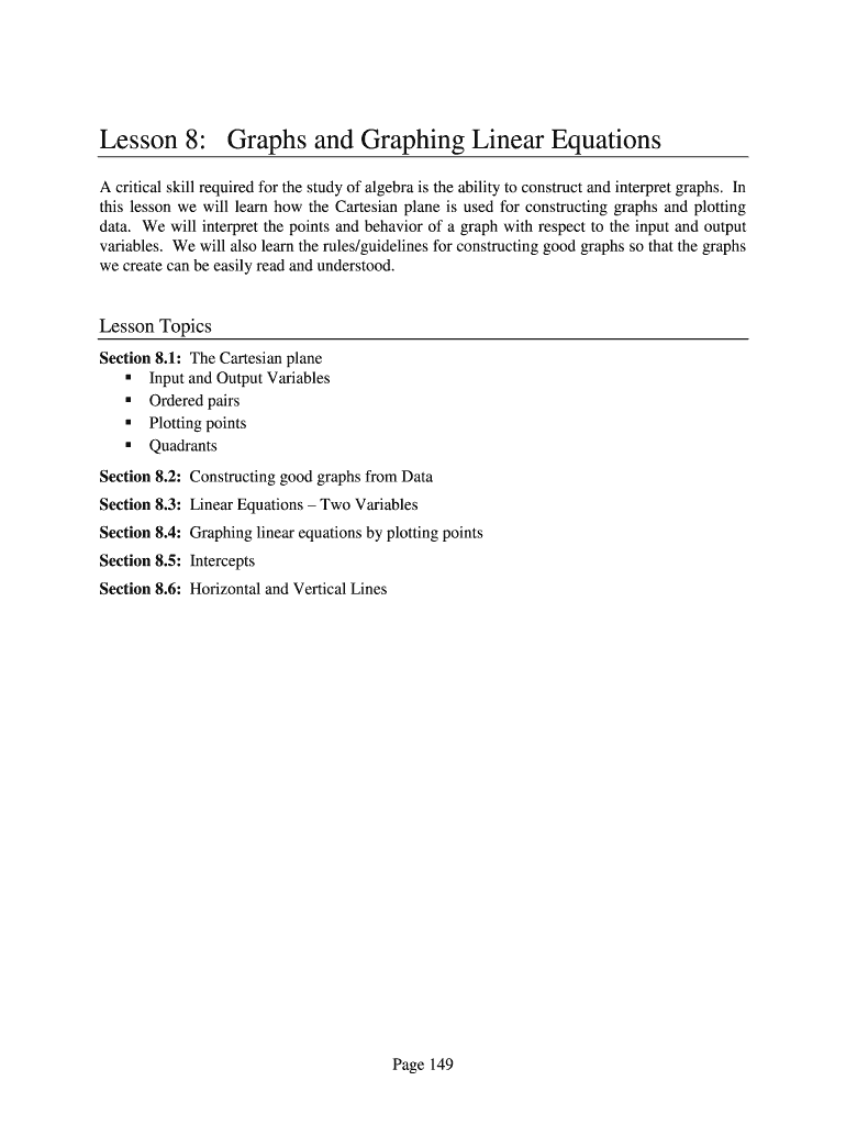 Fillable Online Lesson 8 Graphs and Graphing Linear Equations Fax Email Print - pdfFiller