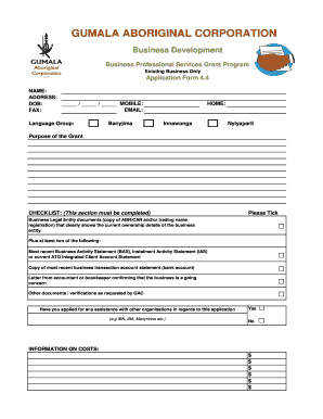 Fillable Online GUMALA ABORIGINAL CORPORATION Business Development Fax ...