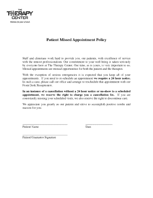 Fillable Online Missed Appointment Policy.pages - The Therapy Center ...