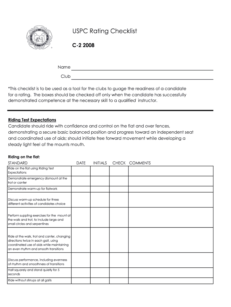 Fillable Online bathponyclub USPC Rating Checklist - bathponycluborg ...