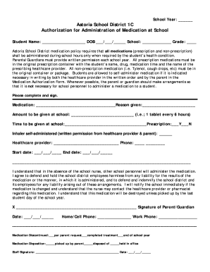 Fillable Online astoria k12 or Medication Authorization form - 6-11-12 - astoria k12 or Fax ...