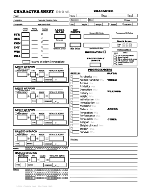 Fillable Online CHARACTER CHARACTER SHEET D& Fax Email Print - pdfFiller