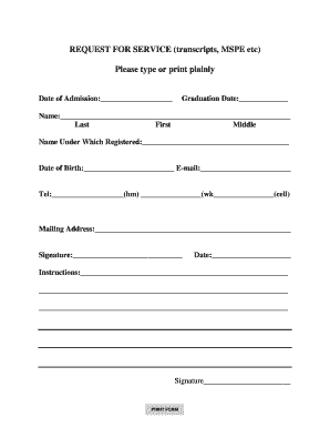 Fillable Online REQUEST FOR SERVICE (transcripts, MSPE etc) Fax Email ...