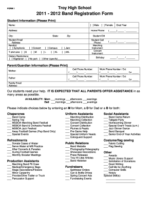 Fillable Online troycoltbands Troy High School Band Forms Fax Email ...