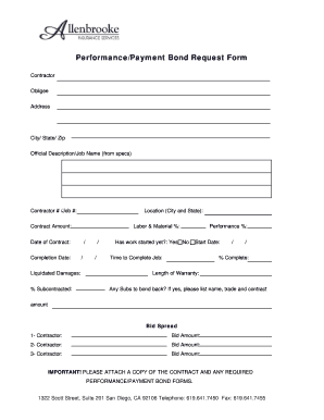 Fillable Online Performance bond request form Corrected Fax Email Print ...
