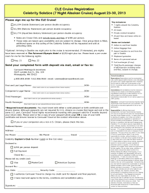 Fillable Online CLE Cruise Registration Celebrity Solstice 7 Night Fax ...
