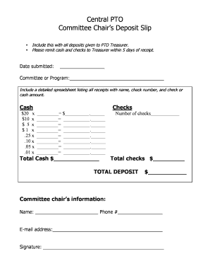 Fillable Online centralptonews Deposit Form - Central School PTO Fax ...