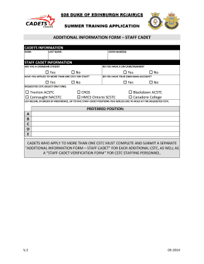 Fillable Online ADDITIONAL INFORMATION FORM STAFF CADET Fax Email Print ...