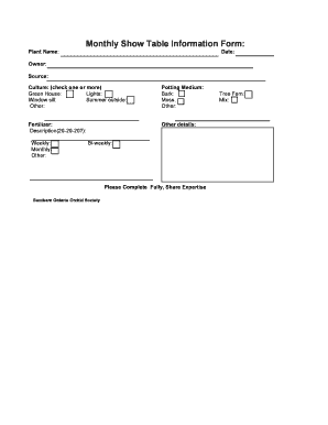 Fillable Online Monthly Show Table Information Form Fax Email Print ...