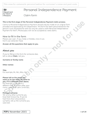 Fillable Online Sample Personal Independence Payment bclaim formb ...