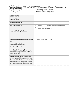 Fillable Online Call for Presentation Speaker Application Fax Email ...