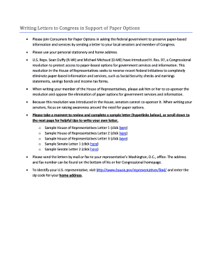 Fillable Online paperoptions Writing Letters to Congress in Support of ...