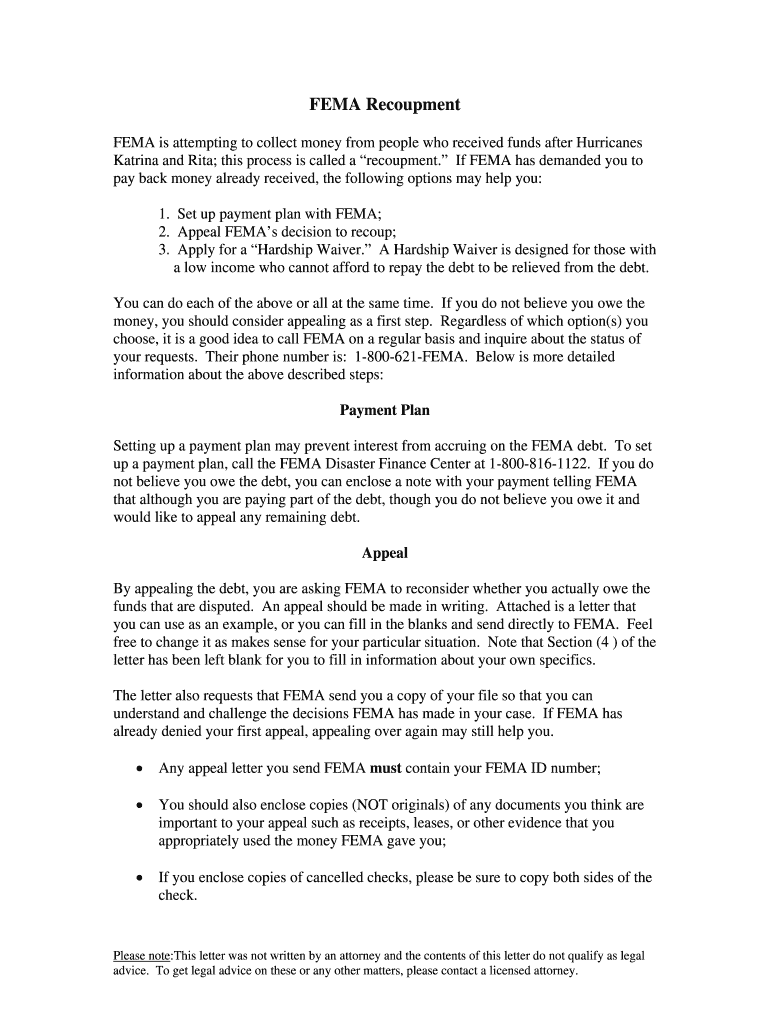 Fillable Online hurricanelaw FEMA Recoupment - hurricanelaw.org Fax ...