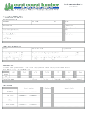 Fillable Online ECL Employment Application - East Coast Lumber Fax Email Print - pdfFiller