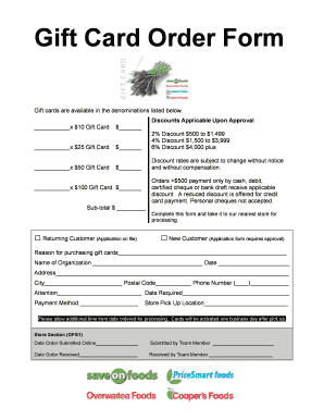 Fillable Online Gift Card Order Form - saveonfoodscom Fax Email Print ...