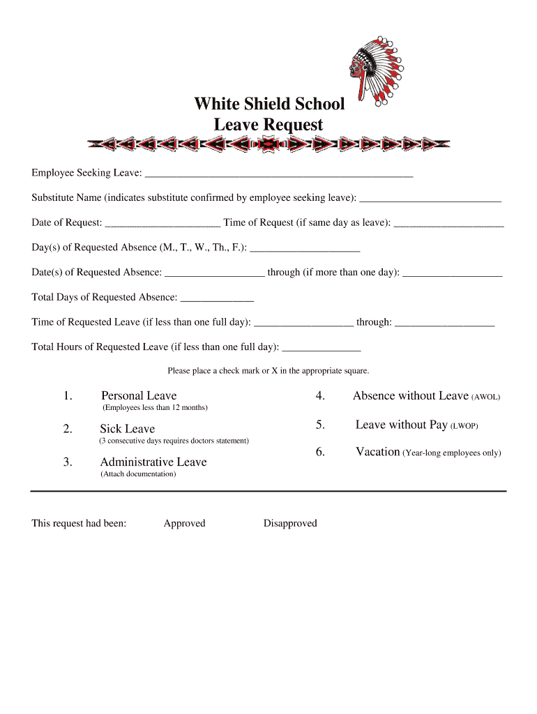 Fillable Online white-shield k12 nd Leave Request - White Shield School ...
