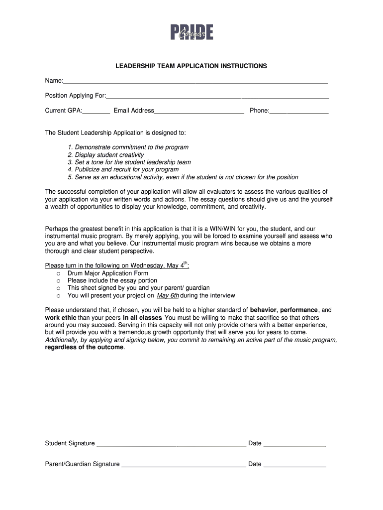 Fillable Online evergreenhsmusic 2011-2012 Drum Major Application ...