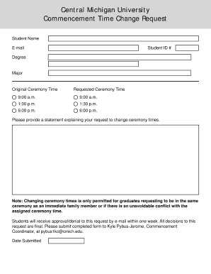 Fillable Online cmich Central bMichiganb University Commencement Time ...