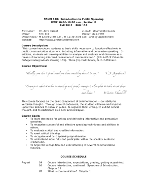 Fillable Online COMM 110: Introduction to Public Speaking MWF ... - Dr ...