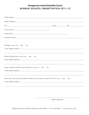 18 Printable sample sunday school registration form Templates ...