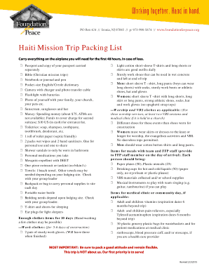 Fillable Online Haiti Mission Trip Packing List Fax Email Print - pdfFiller