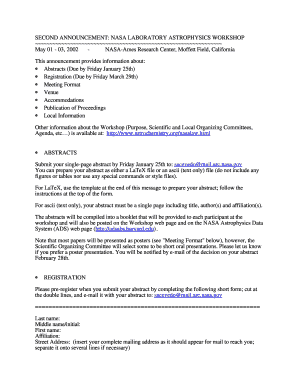 Fillable Online astrochemistry SECOND ANNOUNCEMENT NASA LABORATORY - Astrochemistry ...