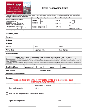 Fillable Online Hotel Reservation Form Please fax/email the form to the ...