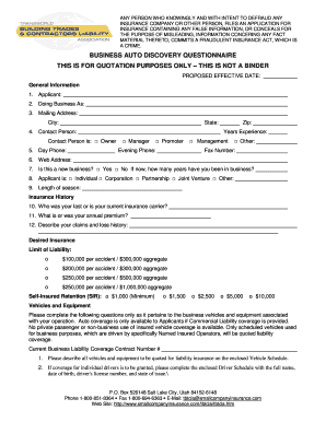 Fillable Online BUSINESS AUTO DISCOVERY QUESTIONNAIRE THIS IS FOR Fax ...