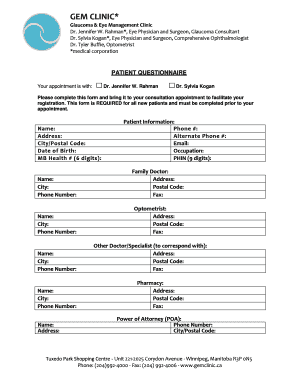 Fillable Online gemclinic Patient questionnaire - GEM Clinic Fax Email ...