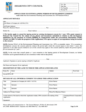 Fillable Online holroyd nsw gov APPLICATION TO EXTEND LAPSING PERIOD OF ...