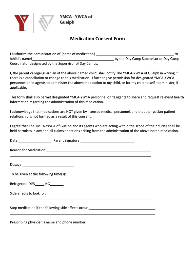 Fillable Online guelphy Medication Consent Form - guelphyorg Fax Email ...