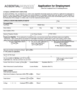 Fillable Online Application for Employment - bAcsentialb Fax Email Print - pdfFiller
