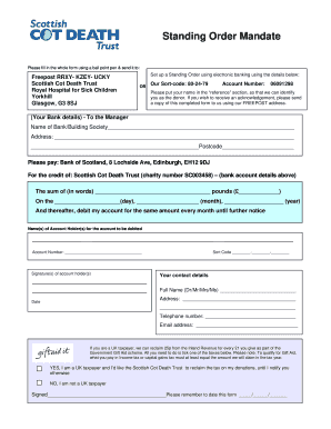 Fillable Online scottishcotdeathtrust Standing Order Mandate - The ...