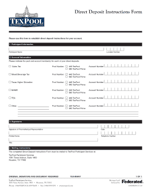 Fillable Online Direct Deposit Instructions Form - TexPool Fax Email Print - pdfFiller