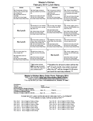 Fillable Online northwoodscatholic No lunch No lunch lettuce mayo ...