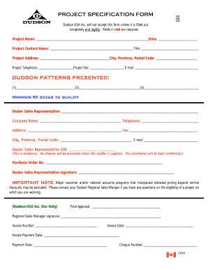 Fillable Online PROJECT SPECIFICATION FORM Fax Email Print - pdfFiller