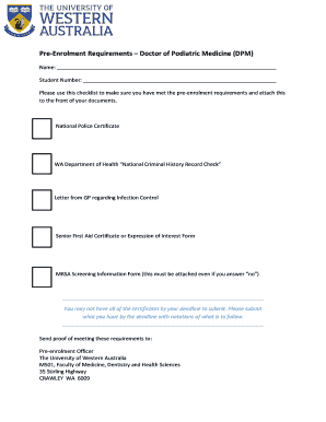 Fillable Online Pre-Enrolment Requirements Doctor of Podiatric Medicine ...