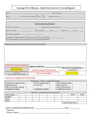 Fillable Online durangofirerescue Durango Fire amp Rescue Operations Section Training Request ...