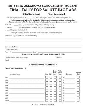 Fillable Online Final tally for salute page ads - Miss Oklahoma Pageant ...