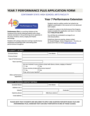 Fillable Online centenaryshs eq edu Performance Plus Application Form ...