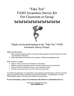 Fillable Online Take Ten FASD Awareness Survey Kit For Classroom or ...