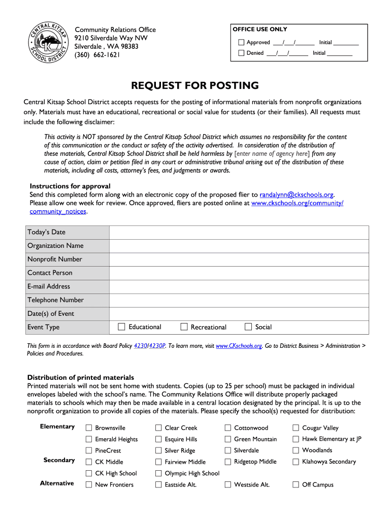 Fillable Online ckschools Request Form no boxespub Fax Email Print ...