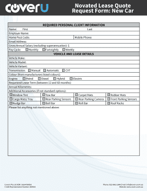 Fillable Online Novated Lease Quote Request Form: New Car REQUIRED ...
