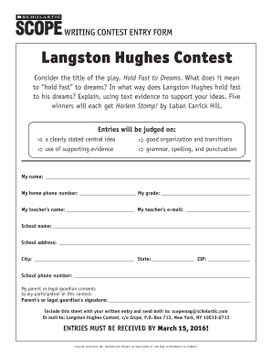 Fillable Online WRITING CONTEST ENTRY FORM - Scholastic Fax Email Print ...