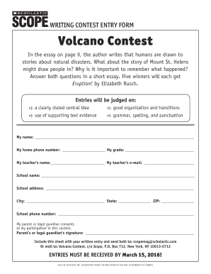 Fillable Online WRITING CONTEST ENTRY FORM Volcano Contest - Scholastic ...