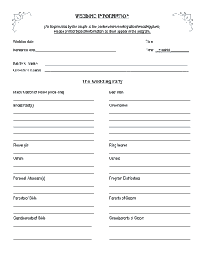 Fillable Online Wedding Information form - St John Lutheran Church Fax ...