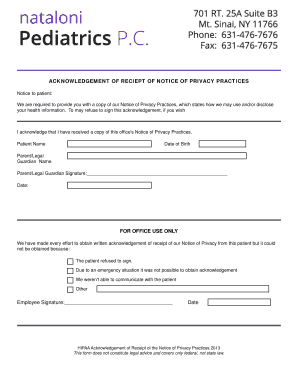 Fillable Online Privacy Policy Acknowledgement Form - Nataloni Pediatrics Fax Email Print ...
