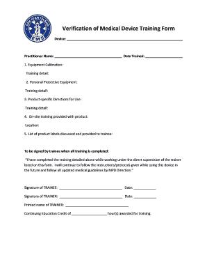 Fillable Online sanjuanems Verification of Medical Device Training Form ...